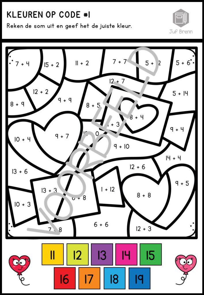 KLEUREN OP CODE: OPTELLEN T/M 20 VALENTIJNS EDITION - Juf Brenn