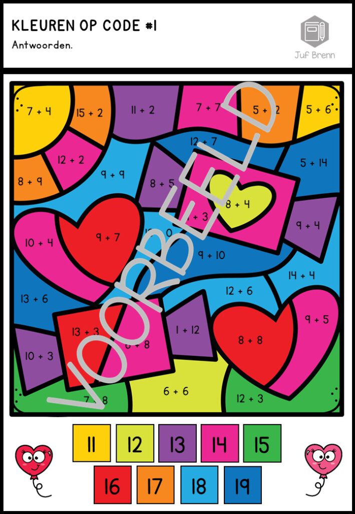KLEUREN OP CODE: OPTELLEN T/M 20 VALENTIJNS EDITION - Juf Brenn