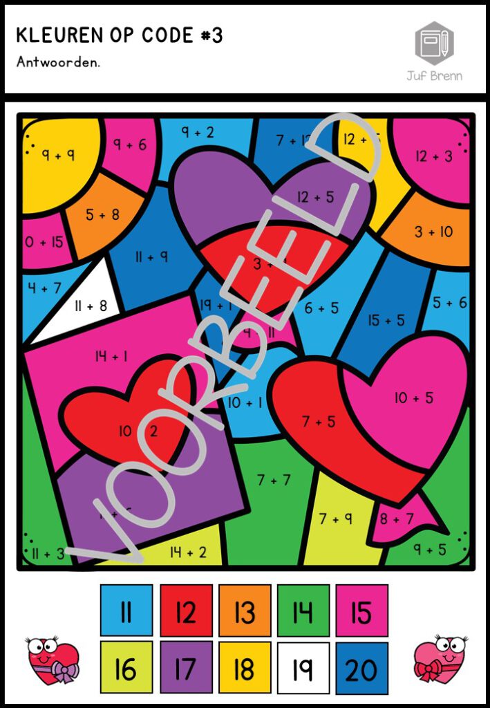 KLEUREN OP CODE: OPTELLEN T/M 20 VALENTIJNS EDITION - Juf Brenn