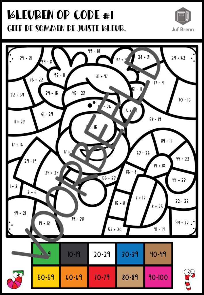 KLEUREN OP CODE: SOMMEN TOT 100 CHRISTMAS EDITION - Juf Brenn