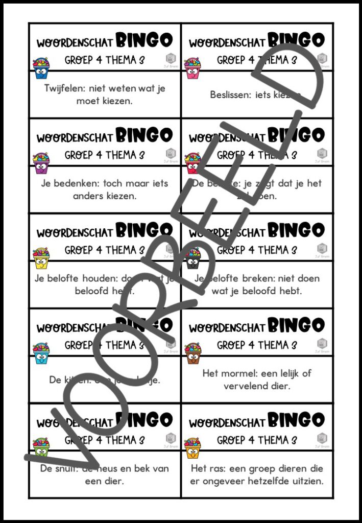 TAAL ACTIEF VERSIE 5 WOORDENSCHATBINGO GROEP 4 THEMA 3 - Juf Brenn