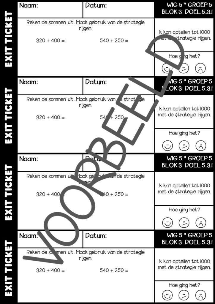 EXIT TICKETS WERELD IN GETALLEN 5 GROEP 5 BLOK 3 - Juf Brenn