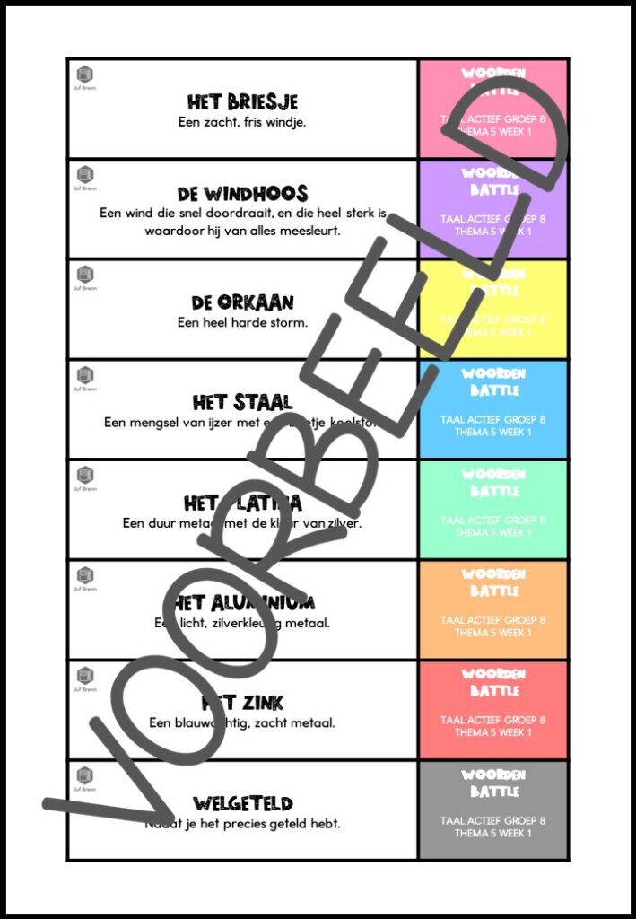 TAAL ACTIEF VERSIE 4 WOORDEN BATTLE GROEP 8 THEMA 5 - Juf Brenn