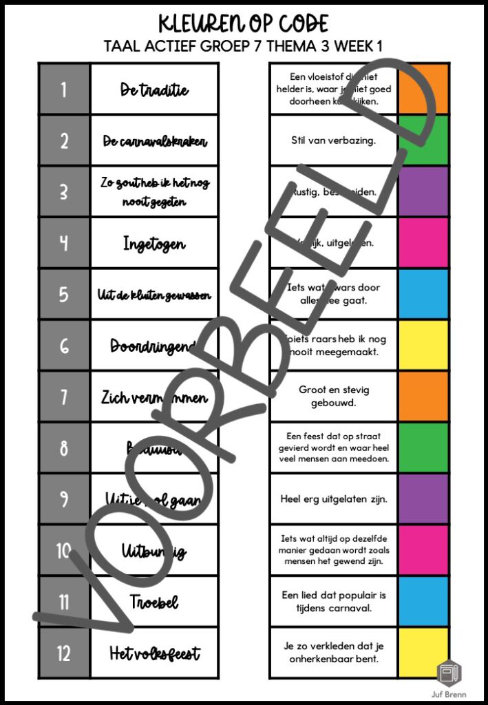 TAAL ACTIEF WOORDENSCHAT KLEUREN OP CODE GROEP 7 THEMA 3 - Juf Brenn