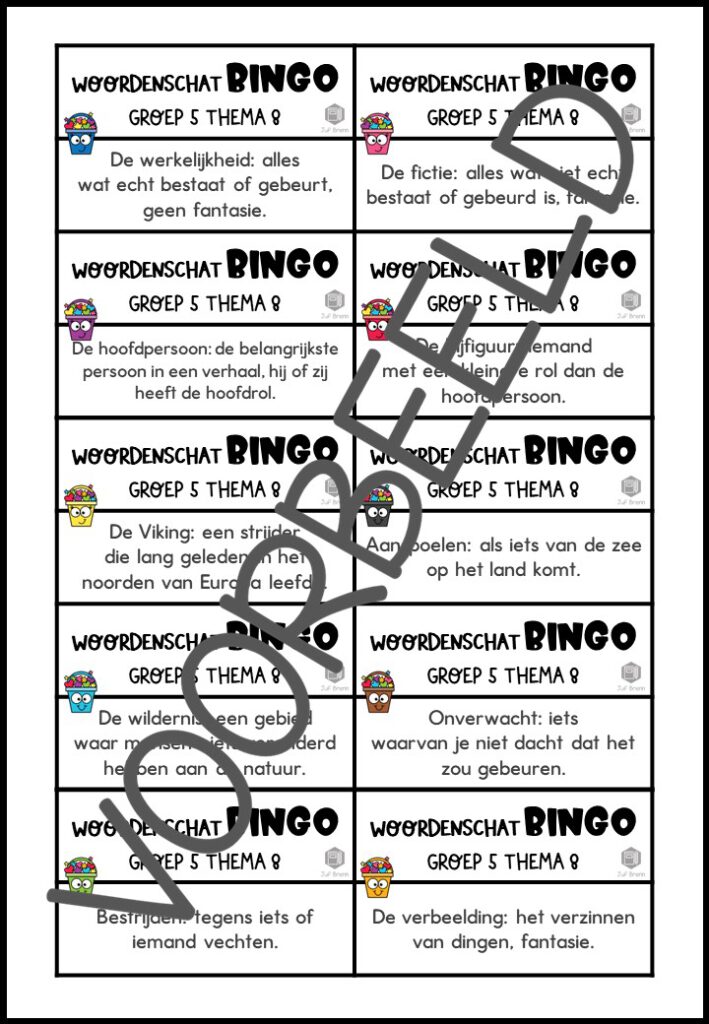 TAAL ACTIEF VERSIE 5 WOORDENSCHATBINGO GROEP 5 THEMA 8 - Juf Brenn