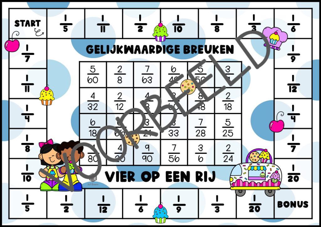 VIER OP EEN RIJ: GELIJKWAARDIGE BREUKEN - Juf Brenn