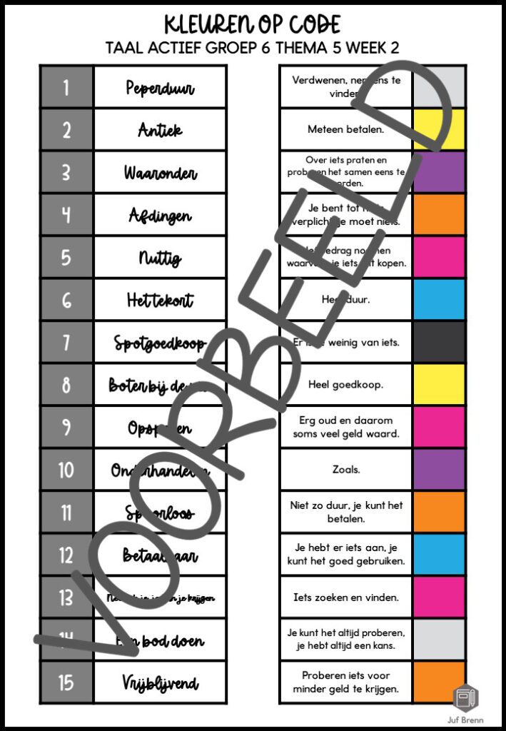 TAAL ACTIEF 5 WOORDENSCHAT KLEUREN OP CODE GROEP 6 THEMA 5 - Juf Brenn