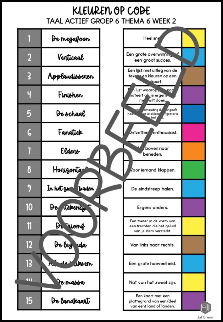 TAAL ACTIEF 5 WOORDENSCHAT KLEUREN OP CODE GROEP 6 THEMA 6 - Juf Brenn